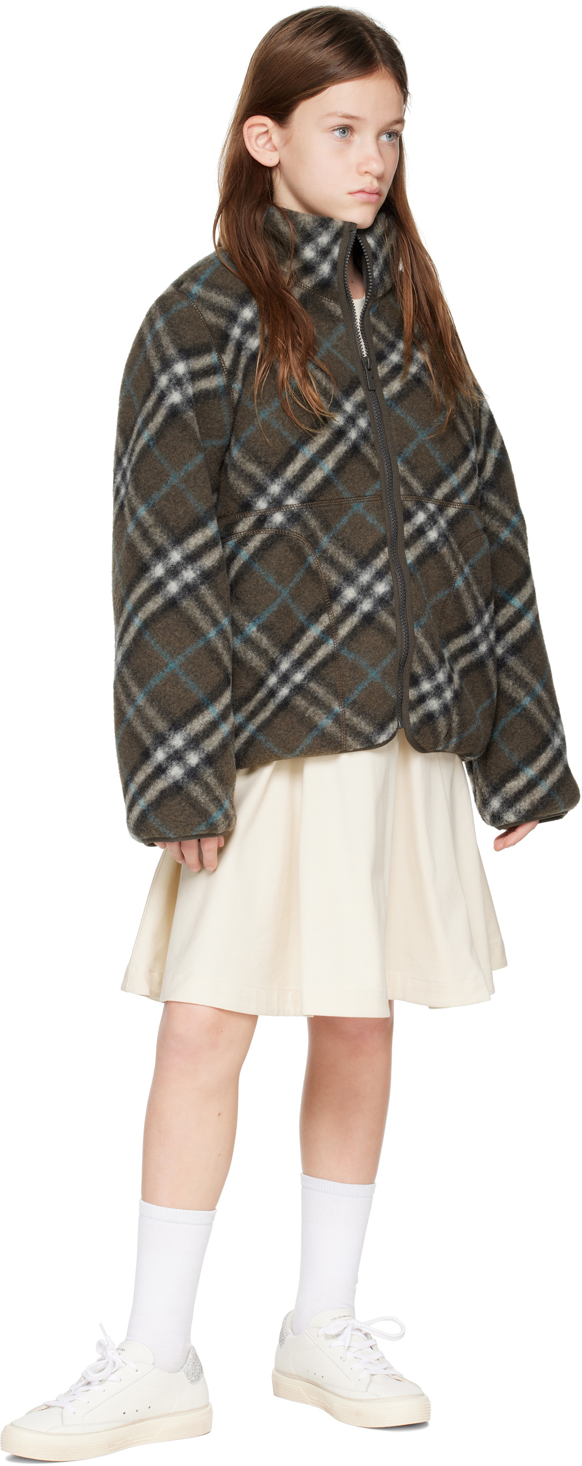 Burberry Kids Brown Check Fleece Jacket Burberry