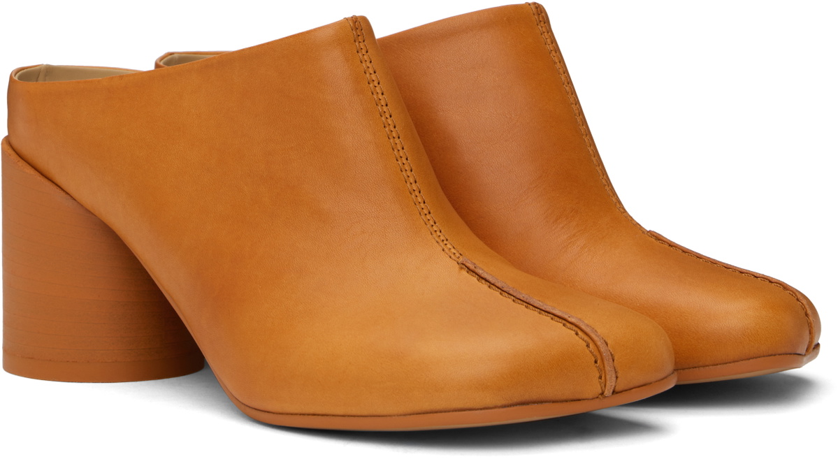 MM6 Maison Margiela Brown Shiny Vegetable Tanned Leather Mules MM6 ...