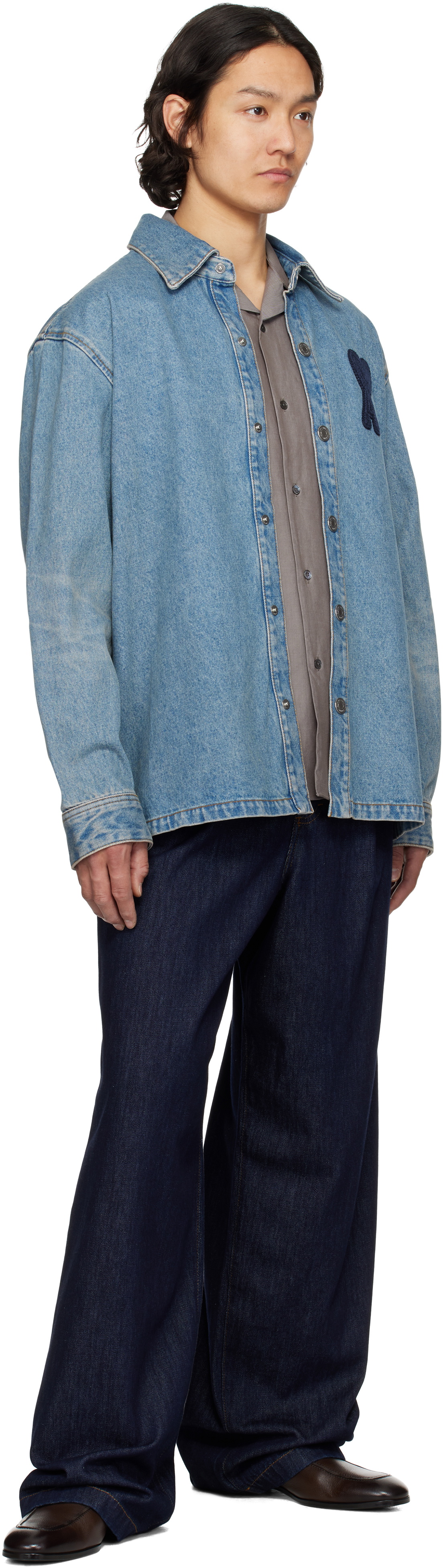 AMI Paris Blue Cotton Ami de Coeur Denim Overshirt AMI