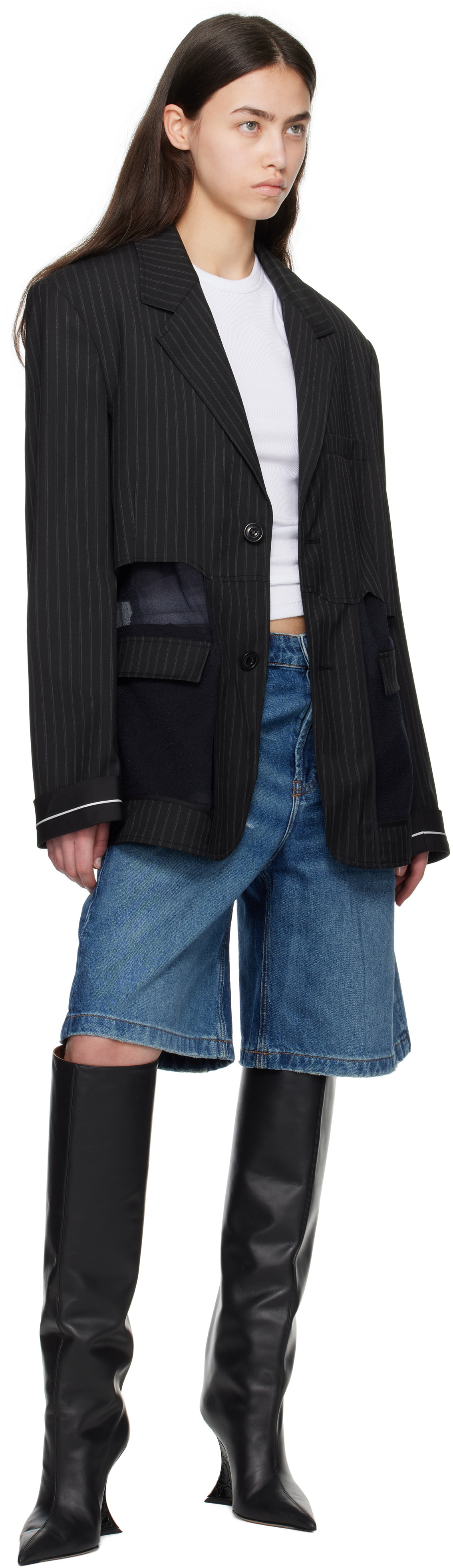 Andersson Bell Black Inside Out Stripe Sheer Blazer Andersson Bell