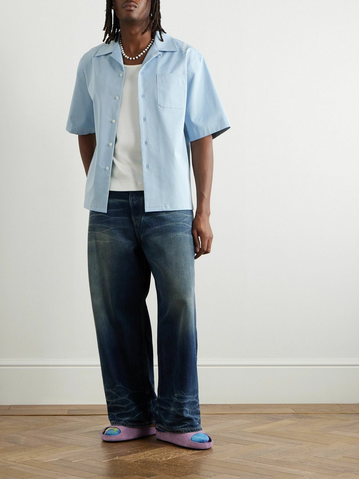 Marni - Convertible-Collar Logo-Embroidered Stretch-Cotton Gabardine ...