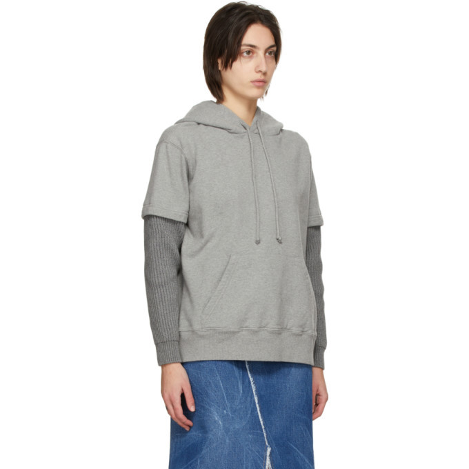 MM6 Maison Margiela Grey Layered Hoodie MM6 Maison Margiela