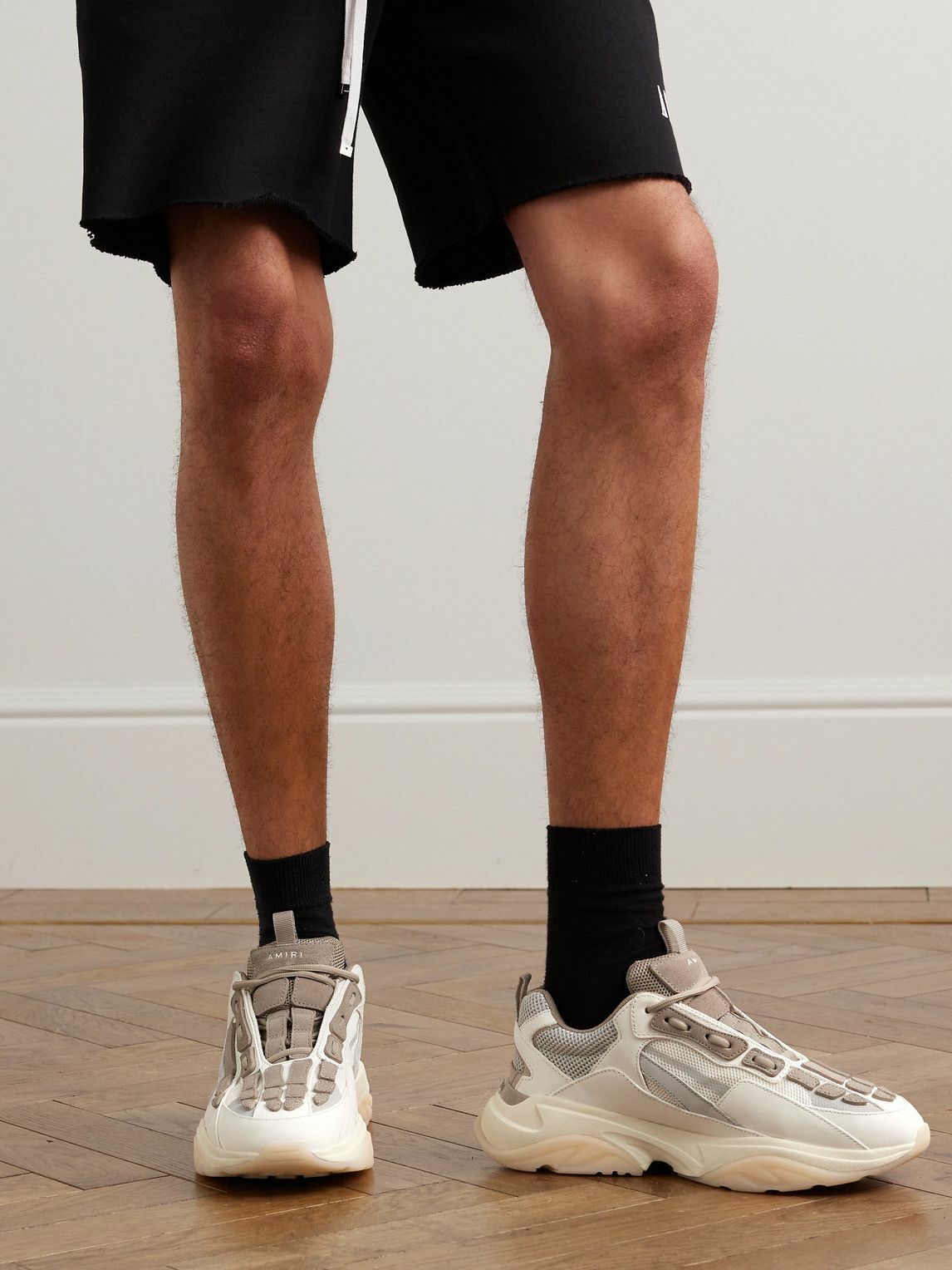 AMIRI - Bone Runner Leather and Suede-Trimmed Mesh Sneakers - Neutrals ...