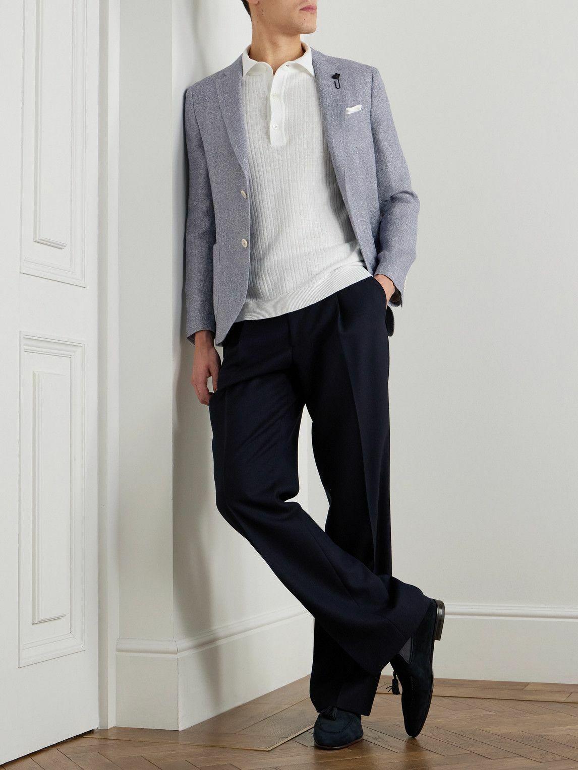 Lardini - Linen and Wool-Blend Crepe Blazer - Blue Lardini