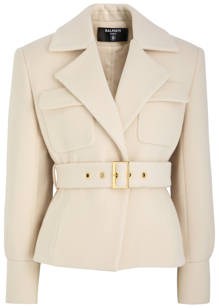Balmain Belted Wool and Cashmere-blend Coat Ecru Balmain