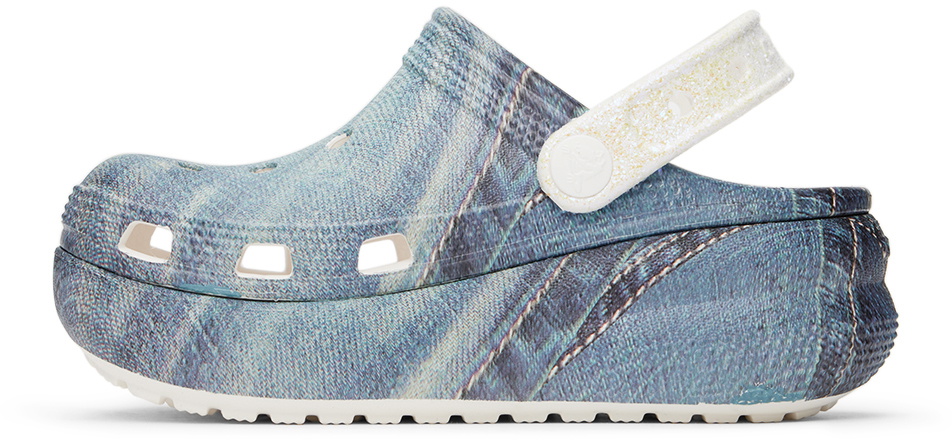 Crocs Kids White & Blue Classic Cutie Denim Clogs Crocs