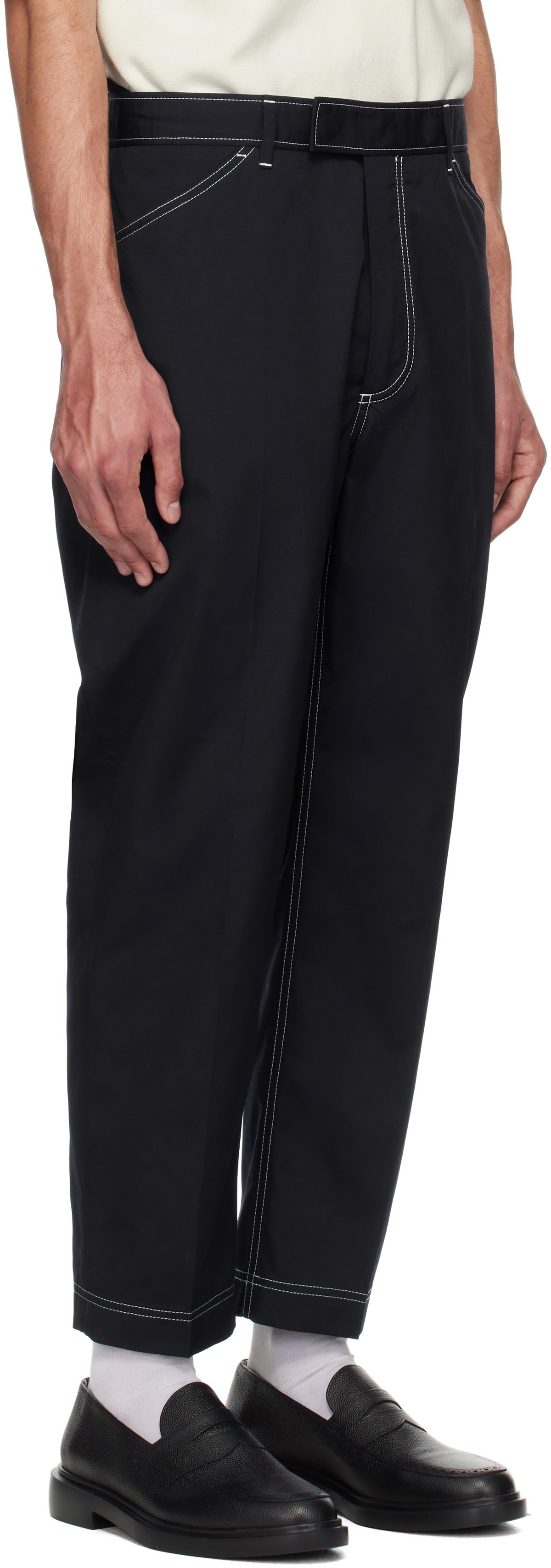 Thom Browne Navy Typewriter Cloth Tapered Chino Trousers Thom Browne