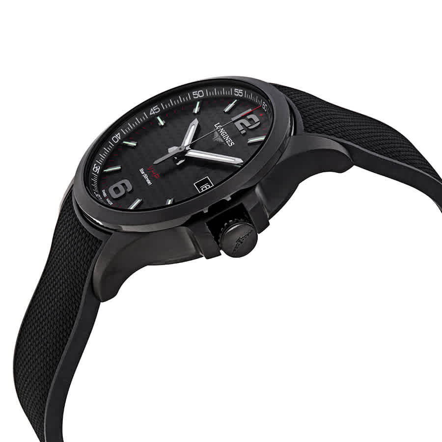 Longines Conquest V.H.P. Perpetual Quartz Black Carbon Dial Mens Watch ...