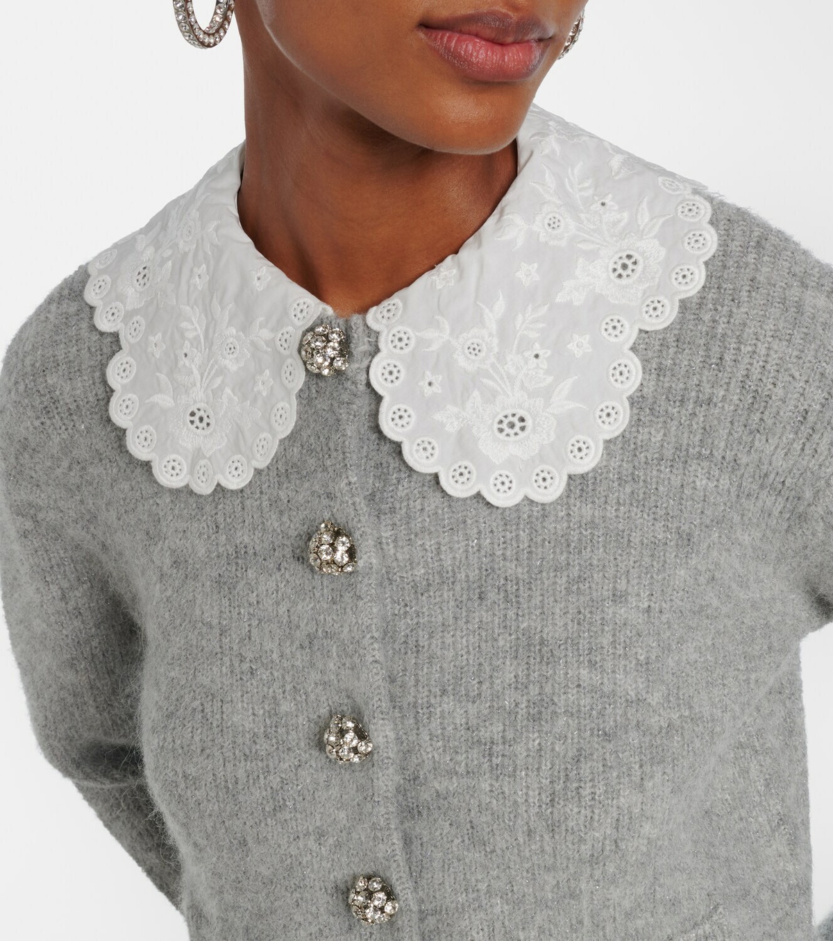 Self-Portrait Embellished lace-trimmed cardigan Self-Portrait