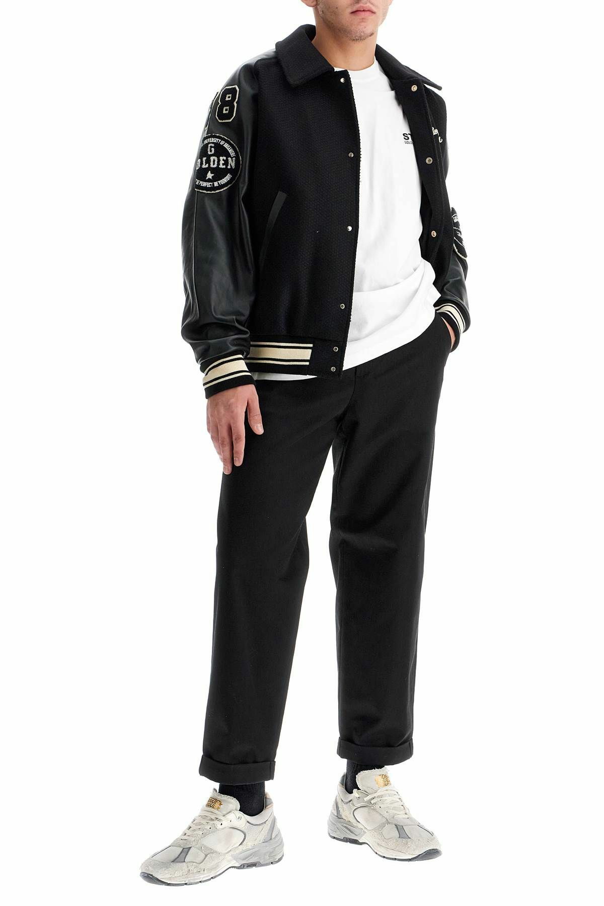 GOLDEN GOOSE wool bomber jacket with patch details Black Golden Goose Deluxe Brand