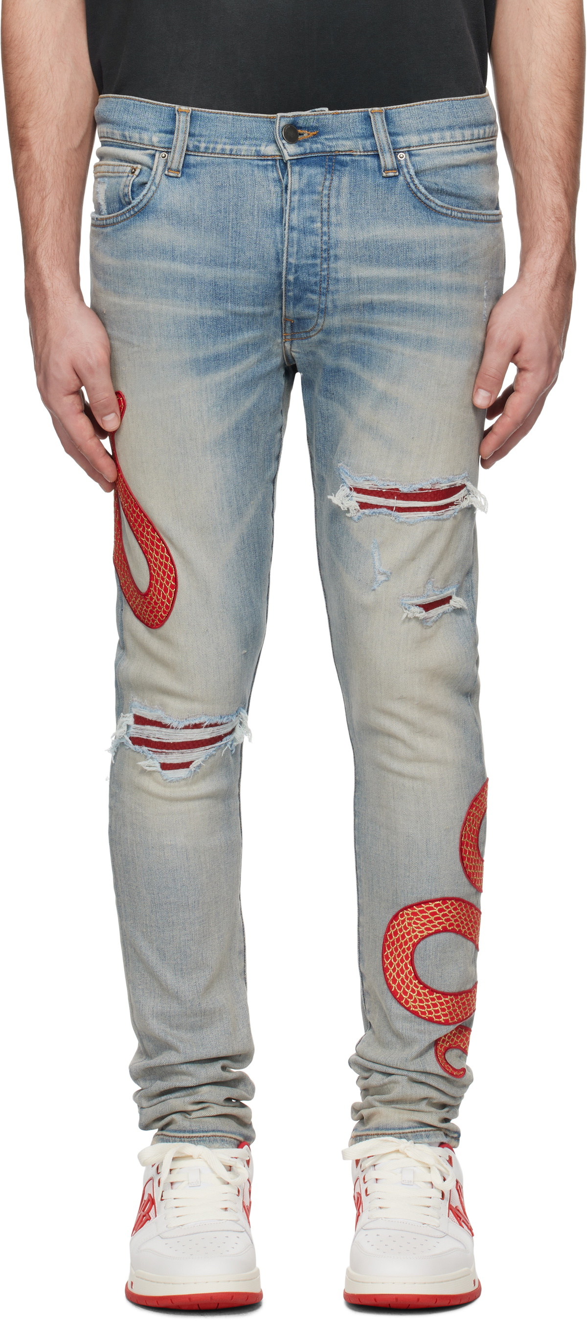 AMIRI Blue XO Snake Jeans Amiri