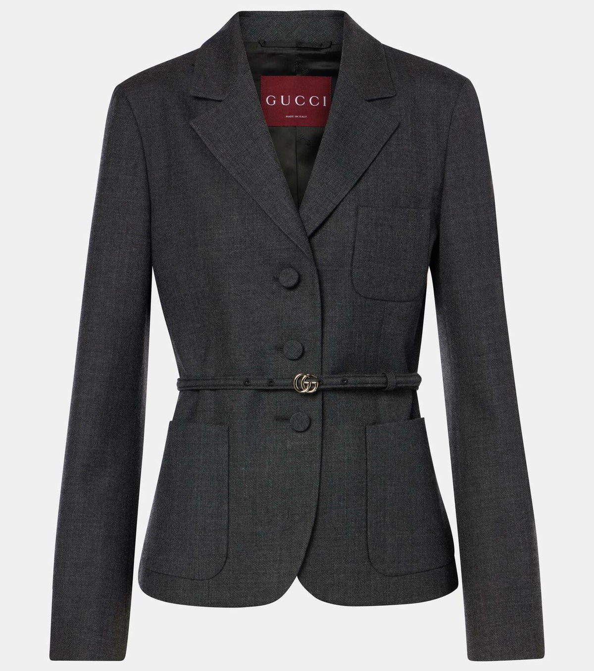 Gucci Double G belted wool grisaille blazer Gucci