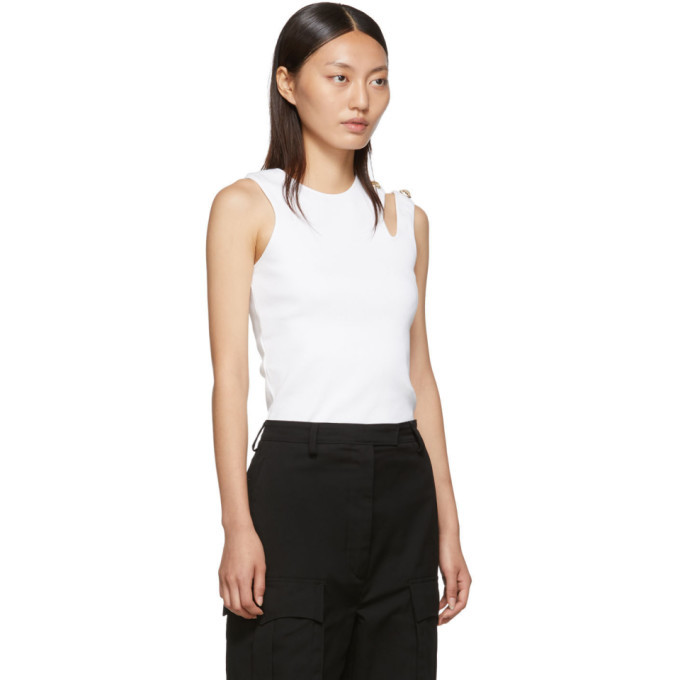 Balmain White Asymmetric 3-Button Tank Top Balmain