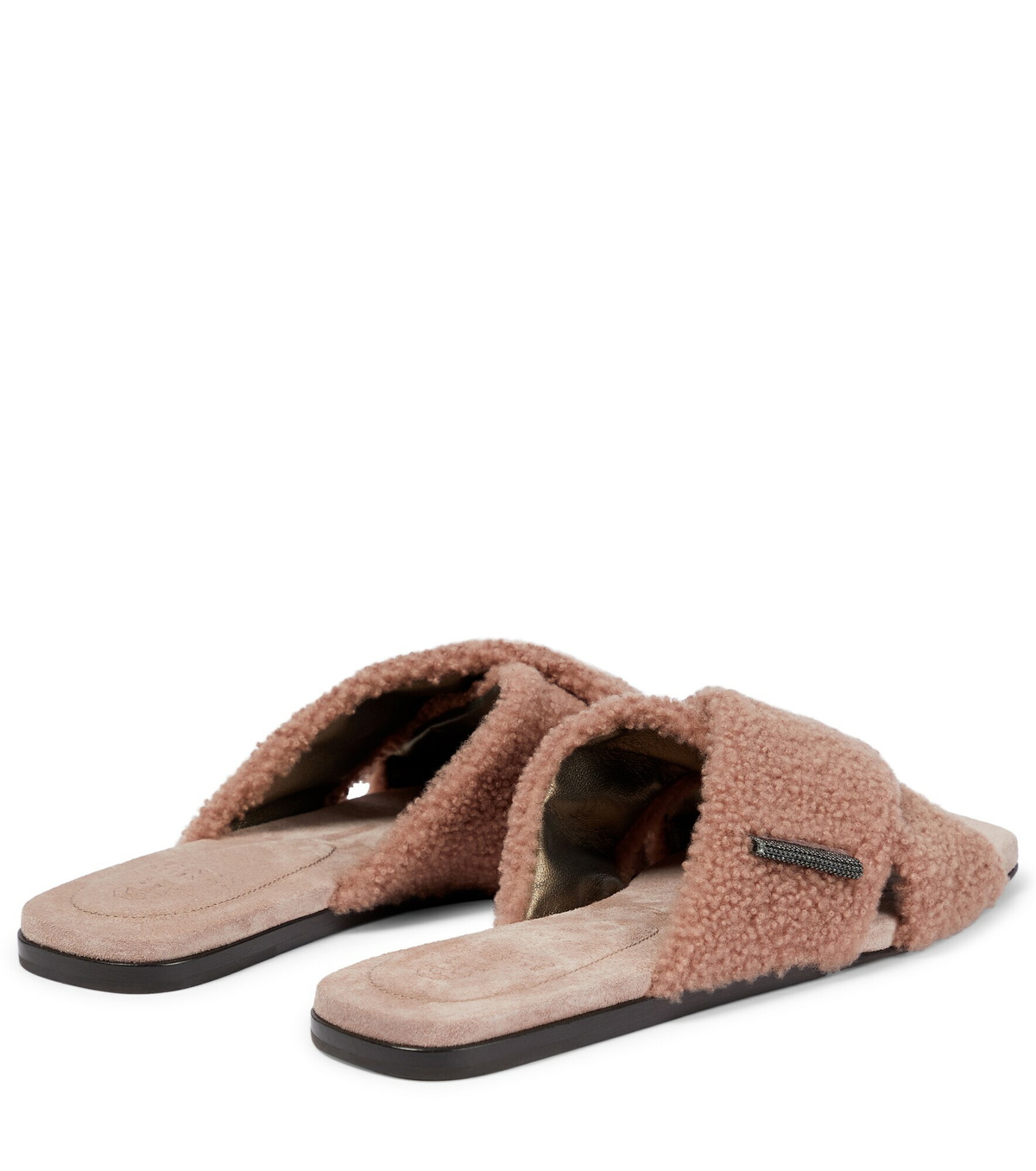 Brunello Cucinelli - Embellished shearling slides Brunello Cucinelli