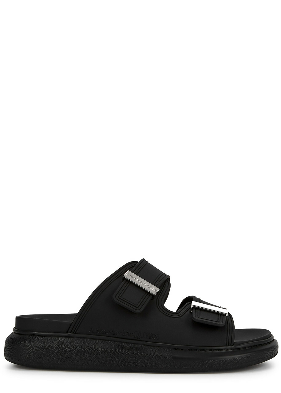 Alexander Mcqueen Black Rubber Sliders Black And Silver Alexander McQueen
