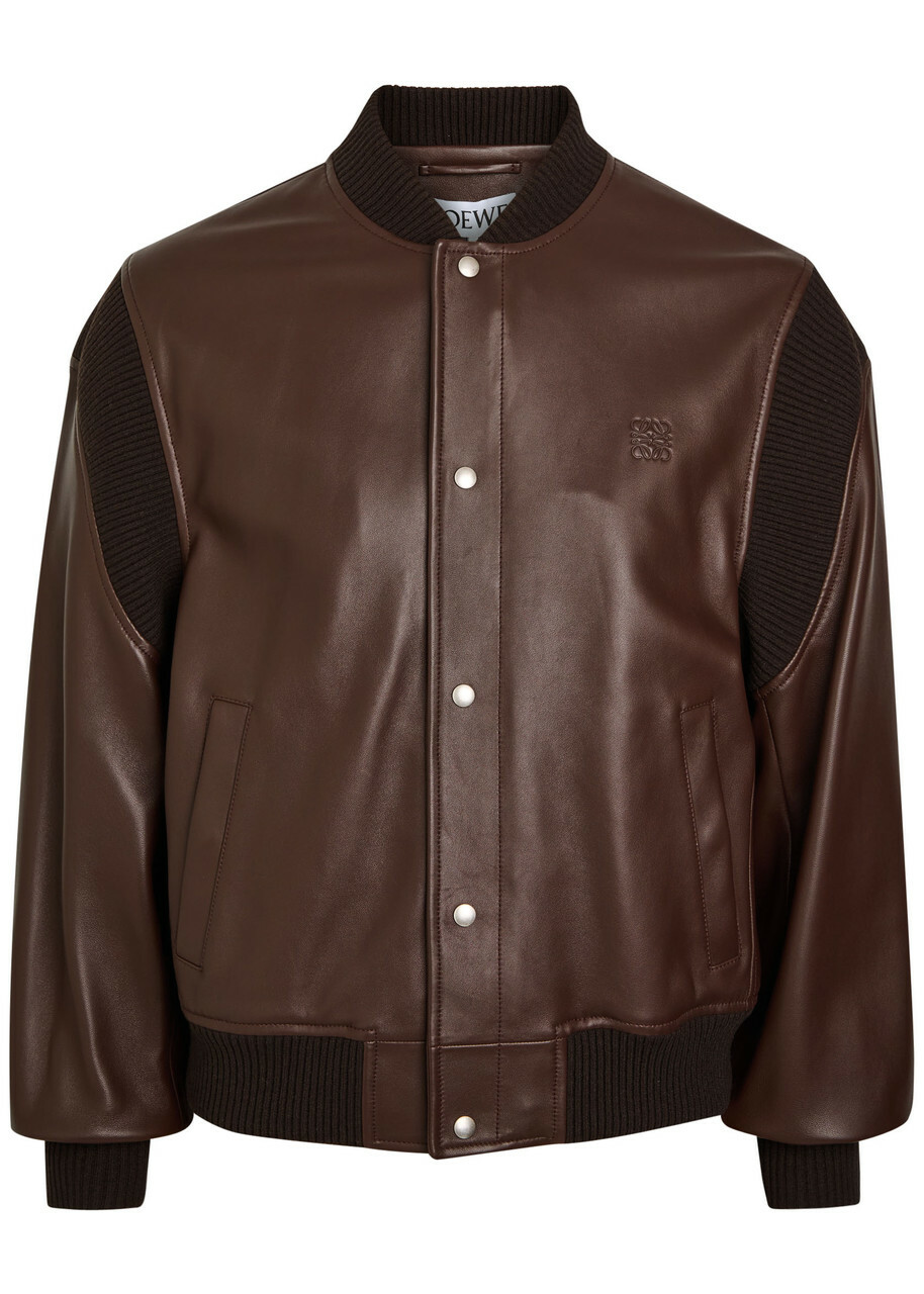 Loewe Rib-trimmed Leather Bomber Jacket Brown Loewe