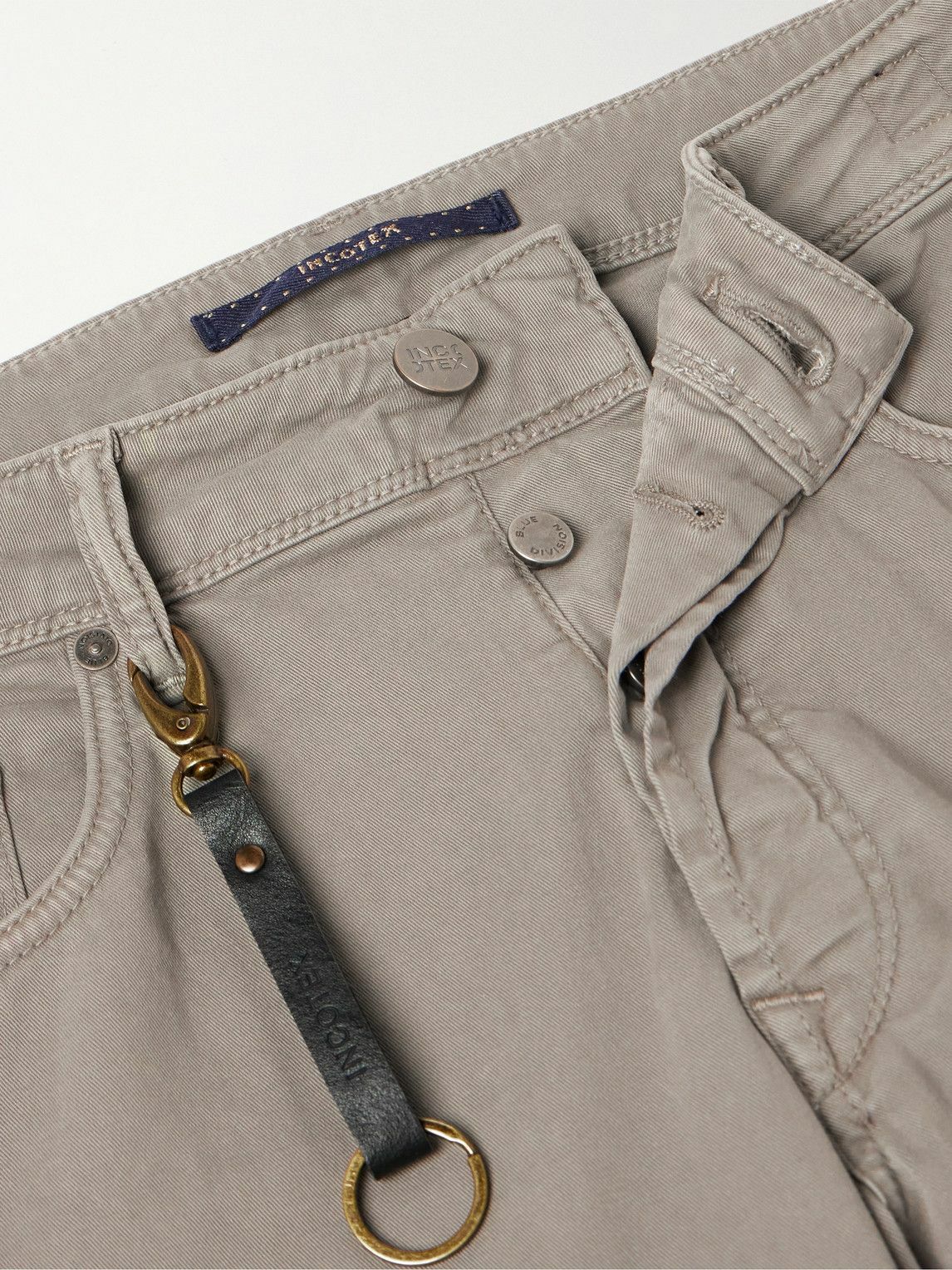 Incotex - Leather-Trimmed Straight-Leg Jeans - Gray Incotex