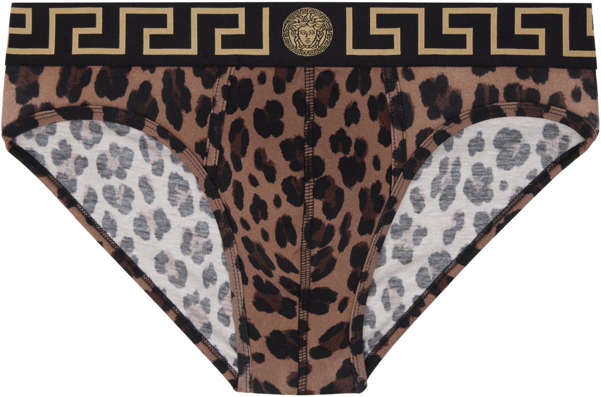 Versace Underwear Black & Brown Leopard Greca Border Briefs Versace ...