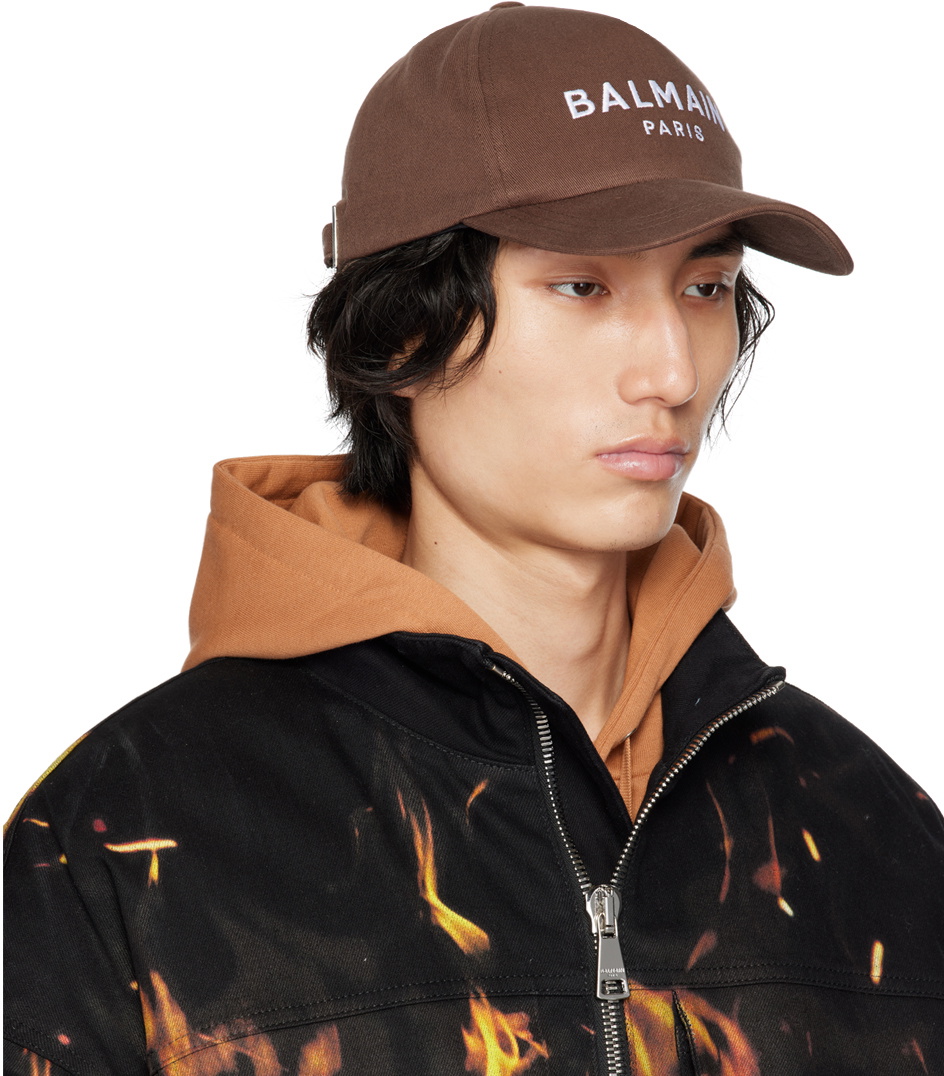 Balmain Brown Embroidered Cap Balmain