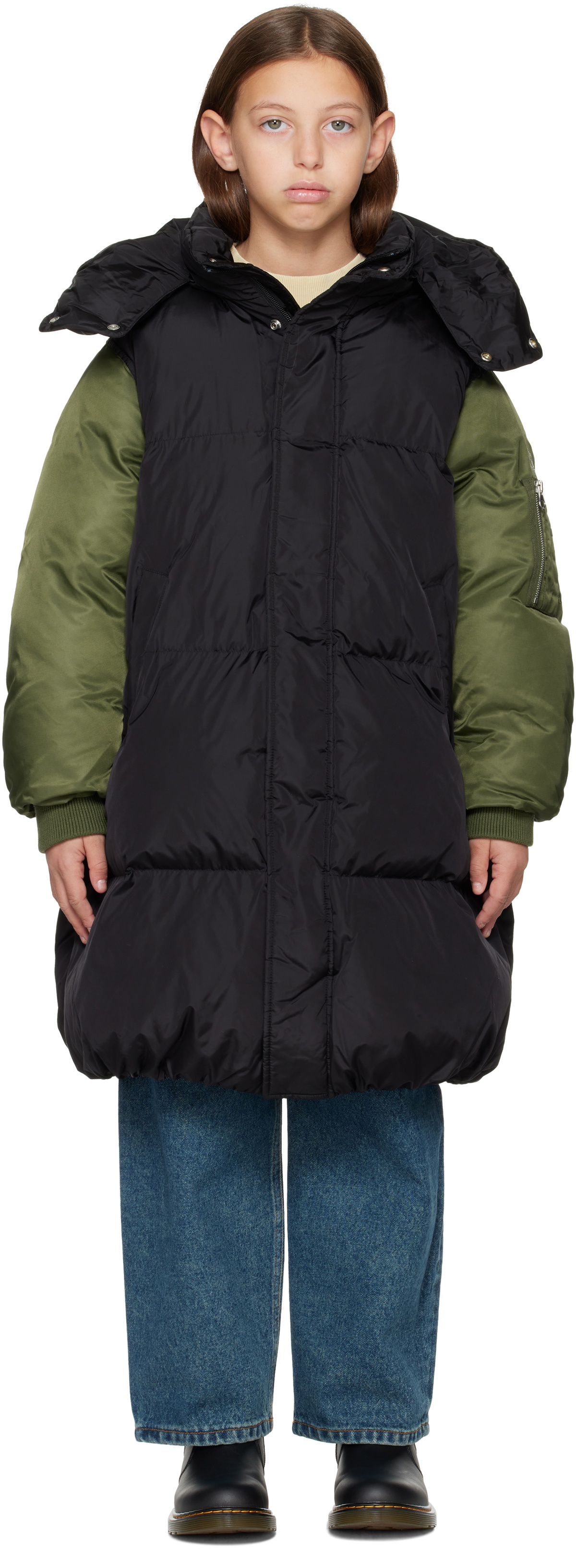 MM6 Maison Margiela Kids Black & Green Paneled Puffer Coat MM6 Maison ...
