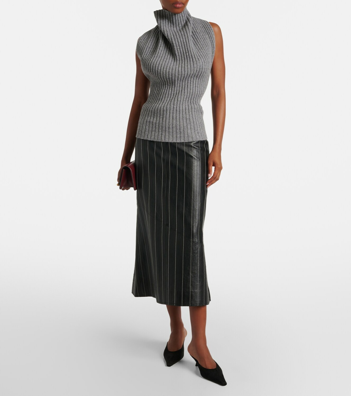 Victoria Beckham Draped ribbed-knit wool-blend top Victoria Beckham