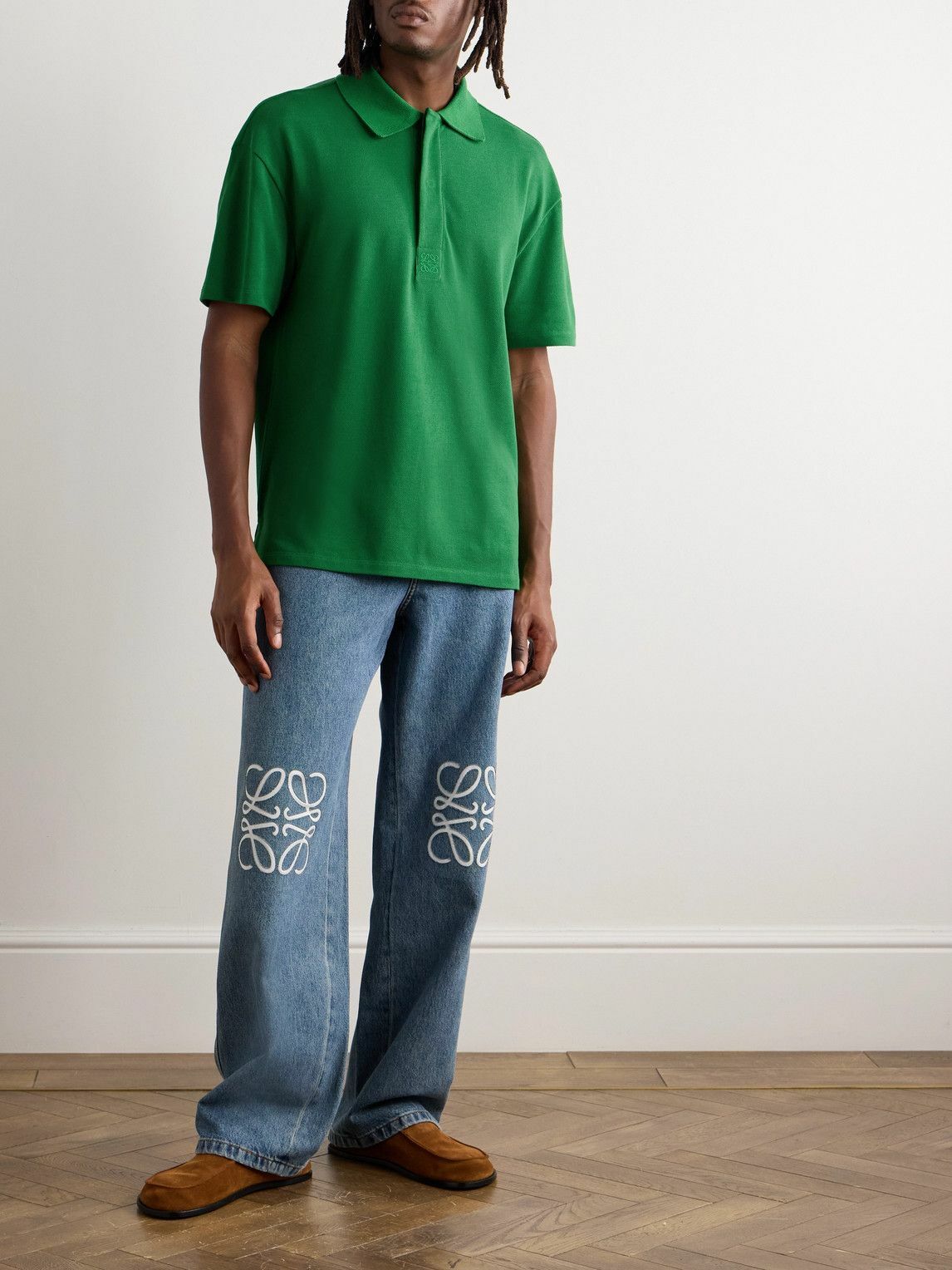 LOEWE - Logo-Embroidered Cotton-Piqué Polo Shirt - Green Loewe