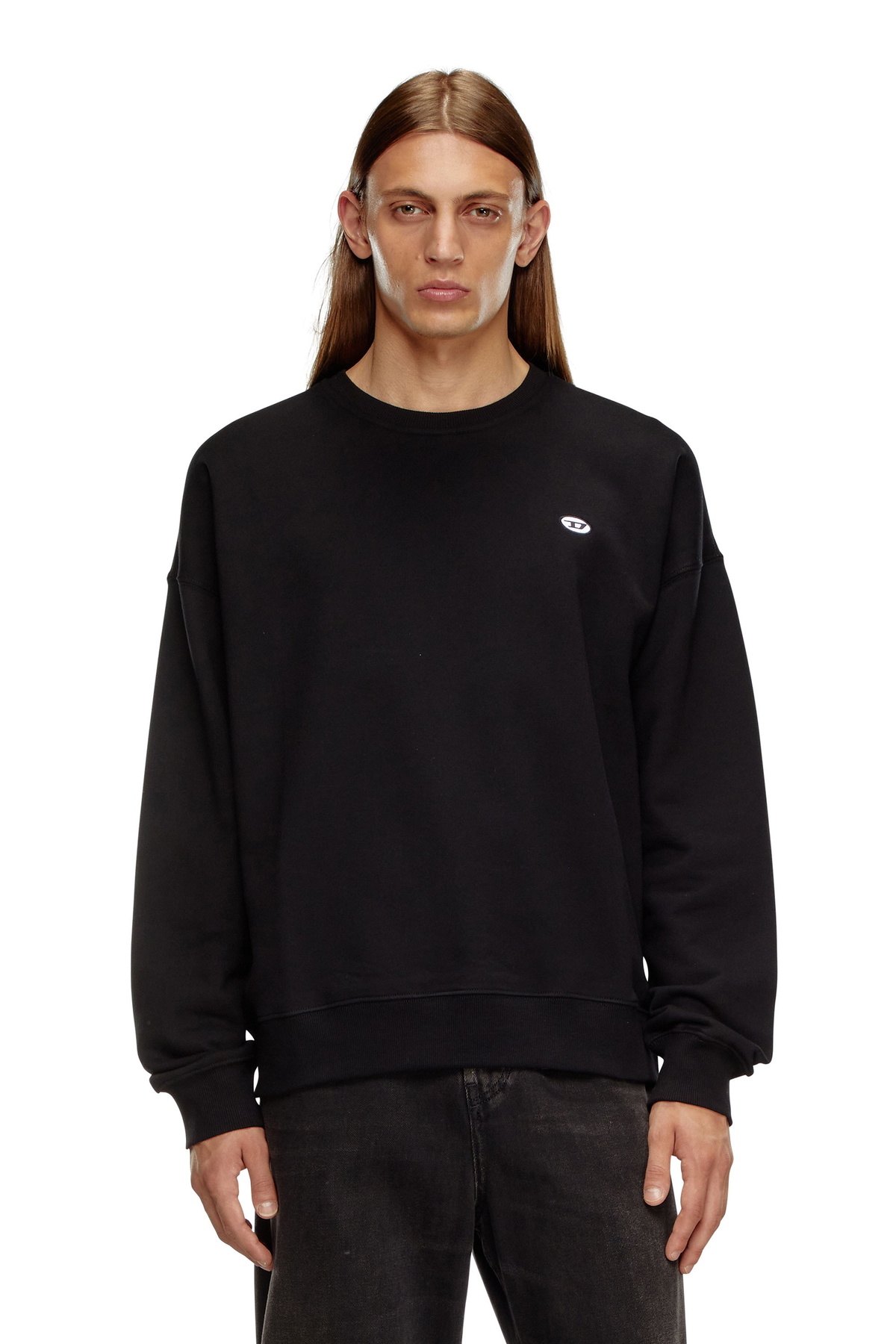 Diesel Sweatshirt with oval D patch - Sweaters Mens in Black Diesel
