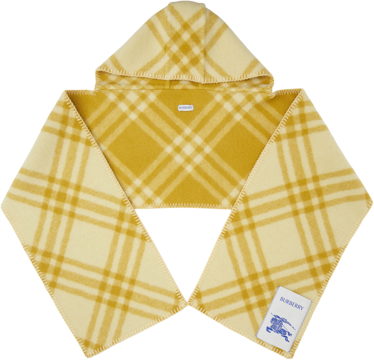 Burberry Yellow Check Wool Hooded Scarf Burberry