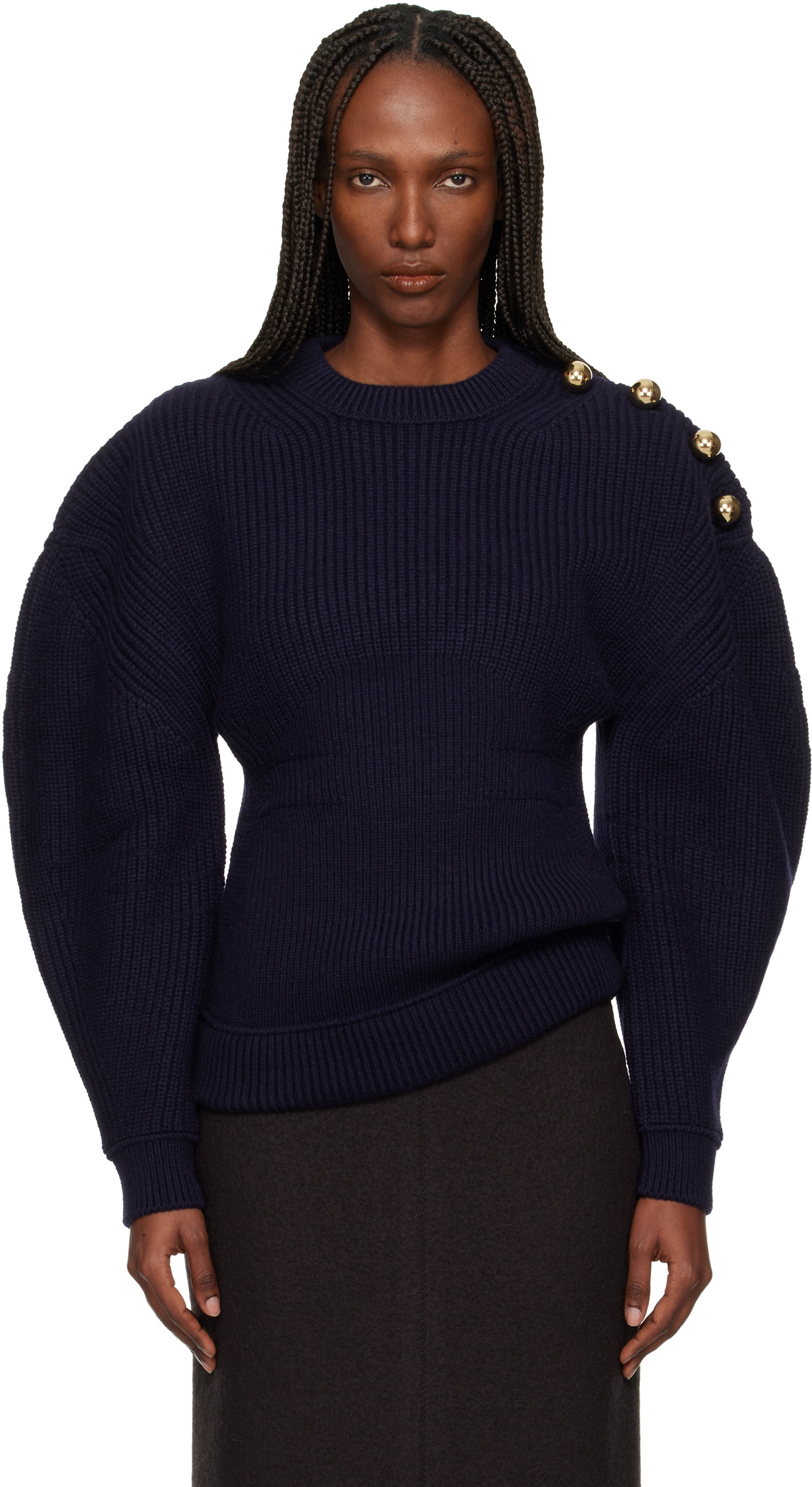Lanvin Navy Wool Ribbed Sweater Lanvin