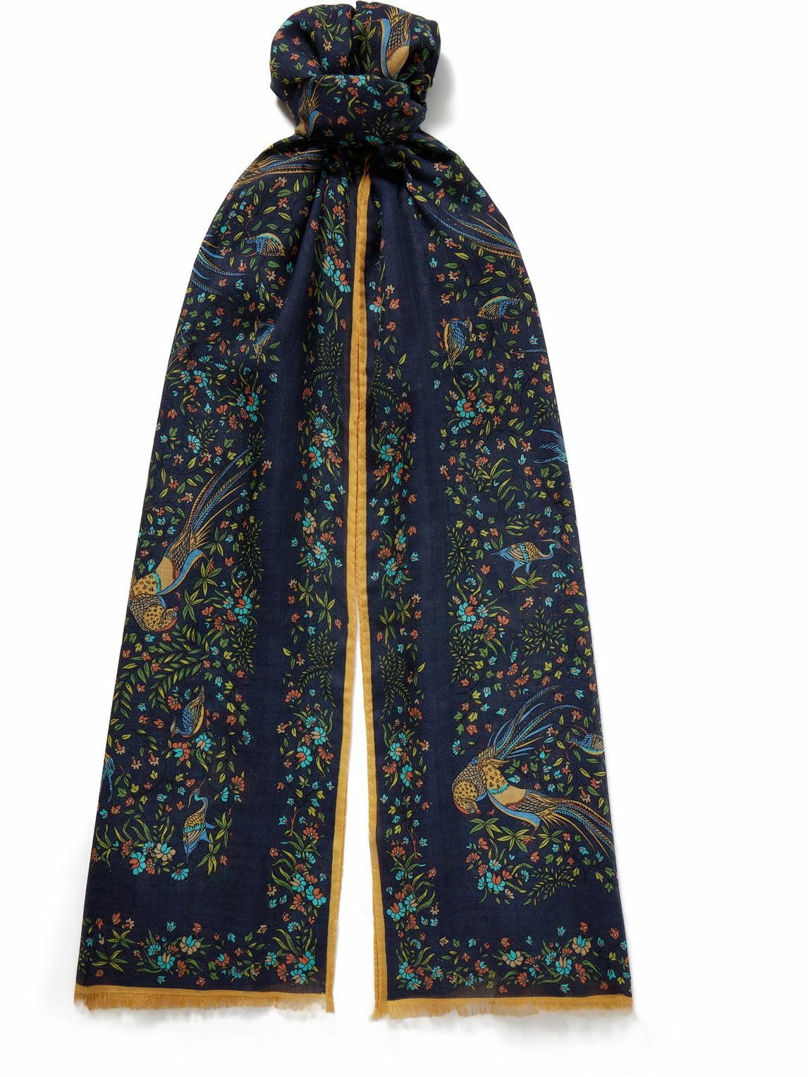 Drake's - Birds of Paradise Fringed Printed Wool and Silk-Blend Scarf ...