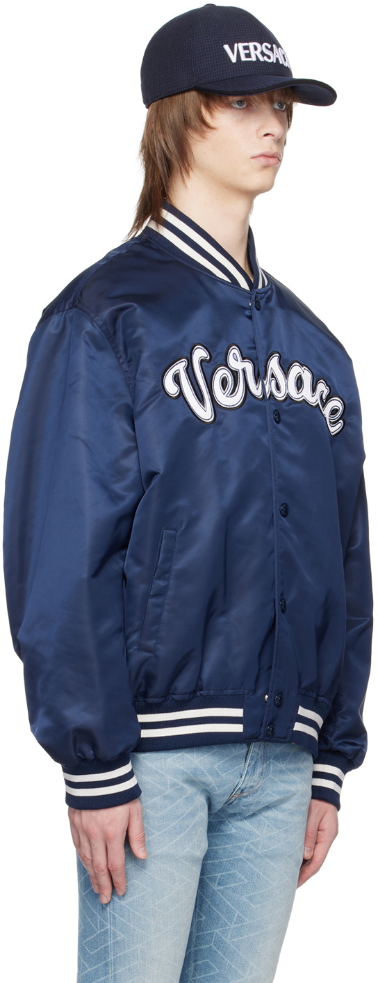 Versace Blue & Orange Varsity Reversible Bomber Jacket Versace