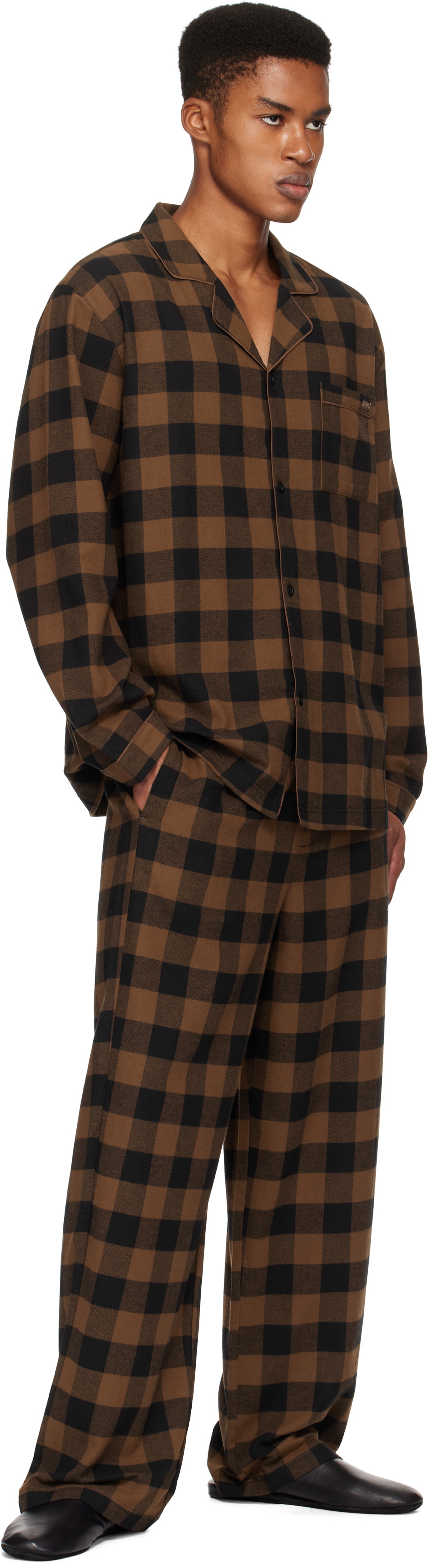 SKIMS Brown Flannel Sleep Pyjama Set SKIMS