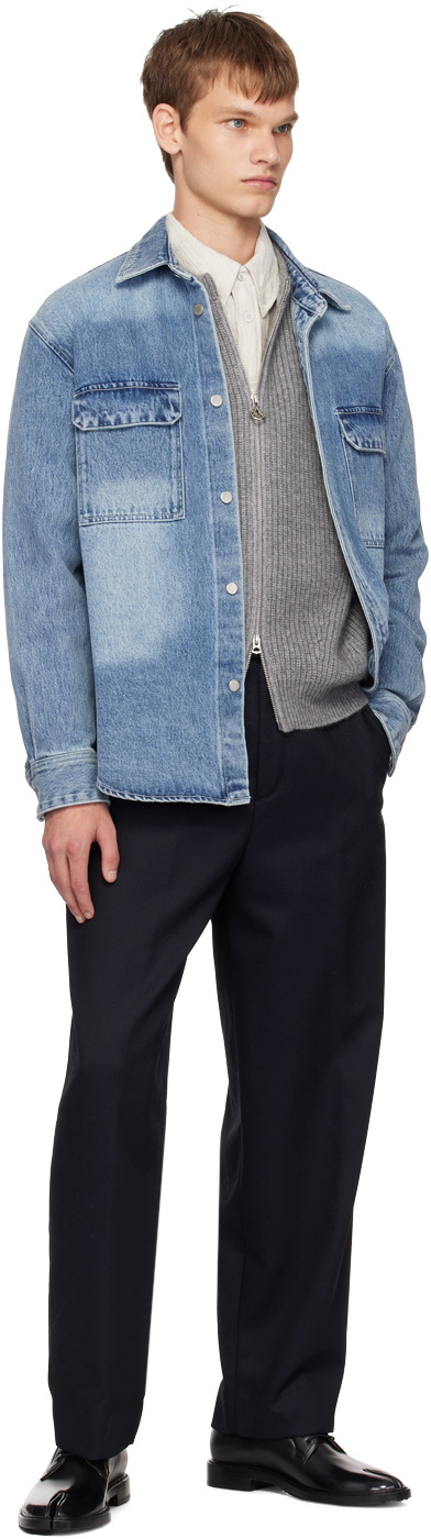 Solid Homme Blue Washed Back Logo Denim Shirt Solid Homme