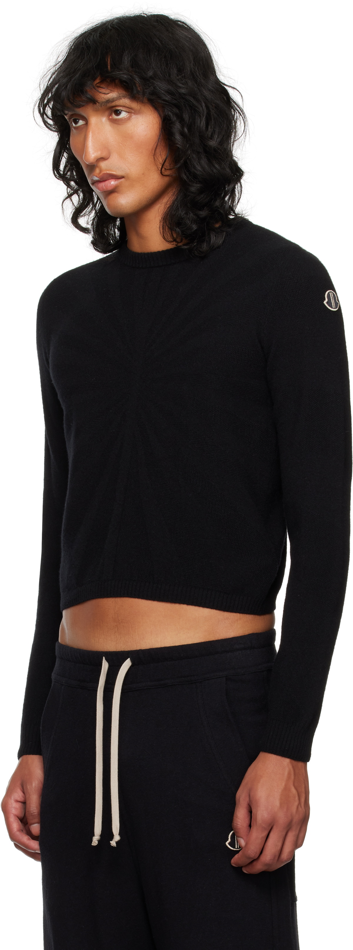 Rick Owens Moncler + Rick Owens Black Biker Level Round Neck Sweater ...