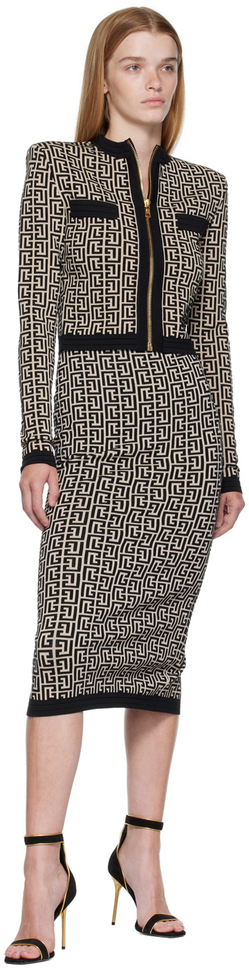 Balmain Beige & Black Monogram Cardigan Balmain