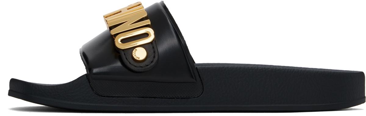 Moschino Black Lettering Logo Pool Slides Moschino