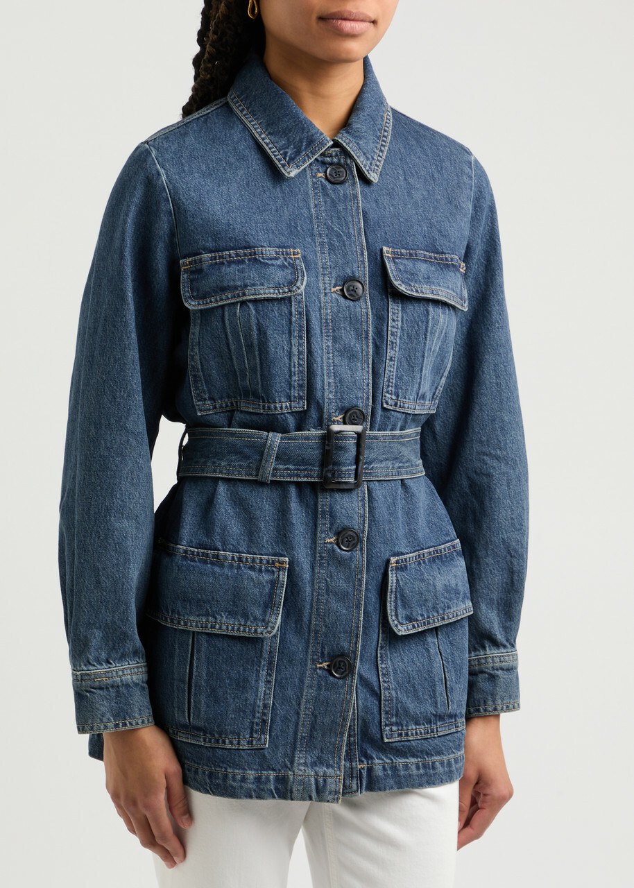 Frame Belted Denim Jacket Blue Frame Denim