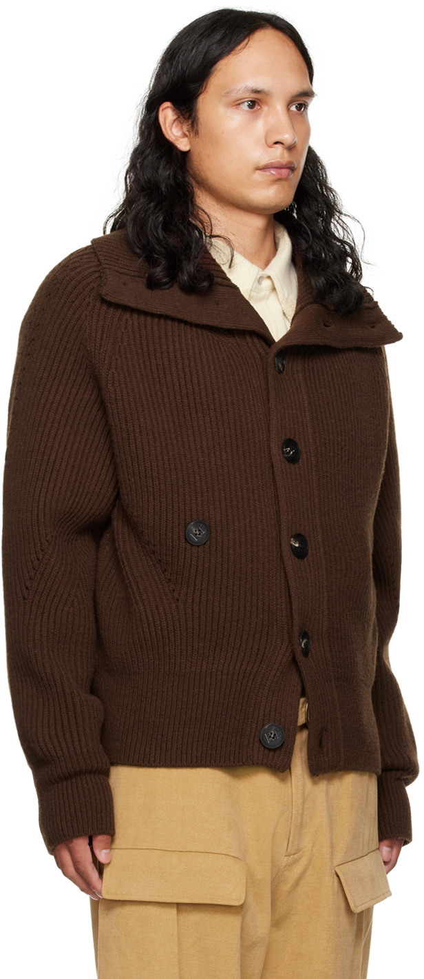 Recto Brown Rib Knit Cardigan Recto