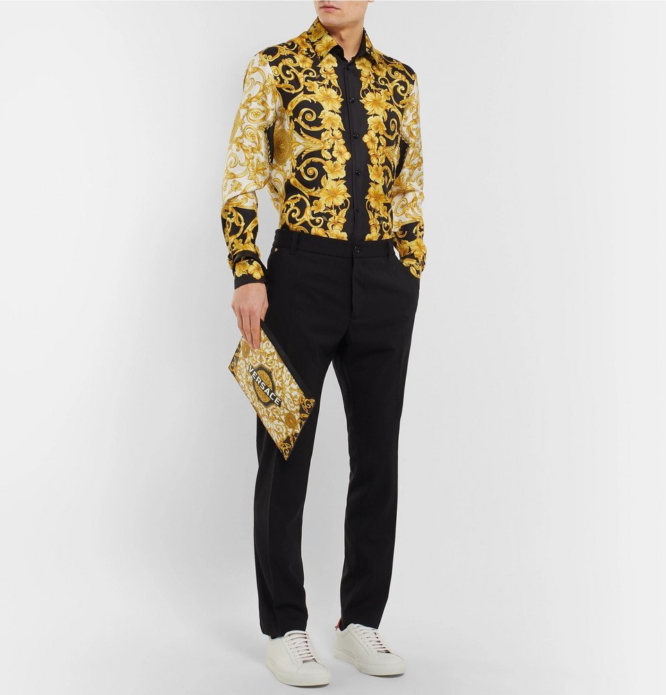 Versace - Printed Full-Grain Leather Pouch - Men - Black Versace