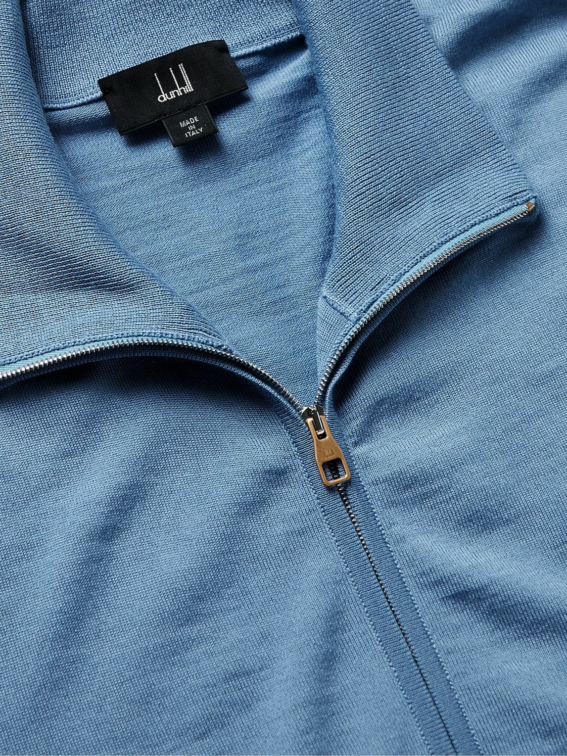 Dunhill - Logo-Embroidered Wool Zip-Up Sweater - Blue Dunhill