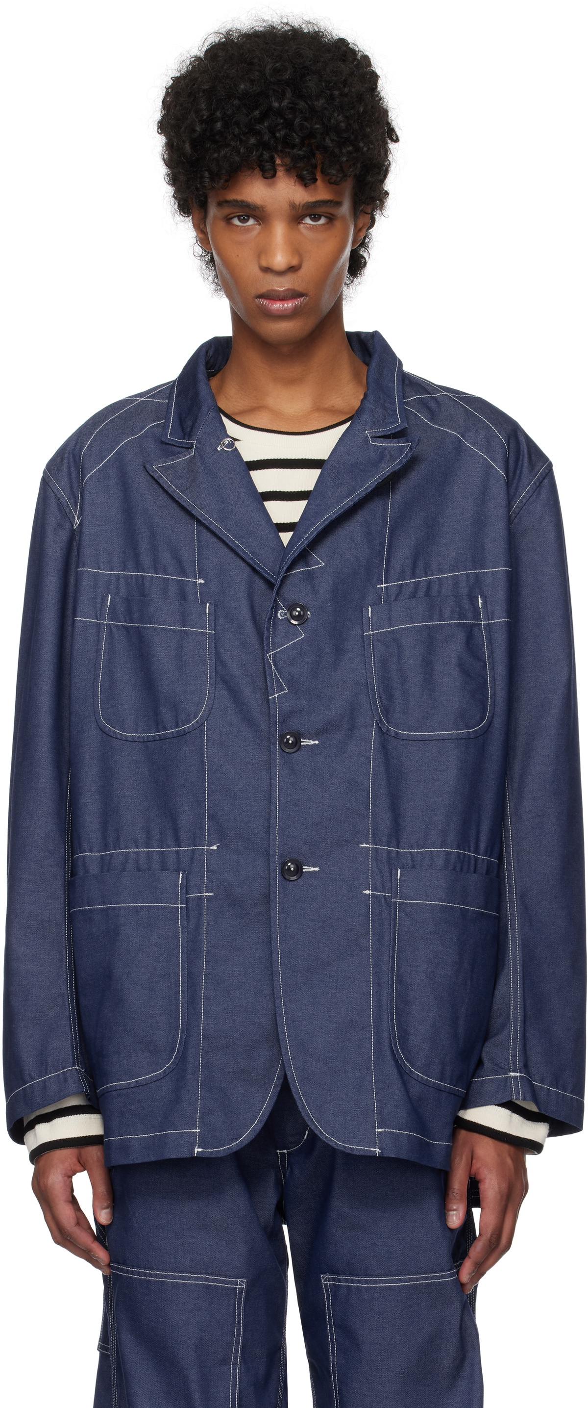 Engineered Garments Blue Bedford Denim Blazer Engineered Garments
