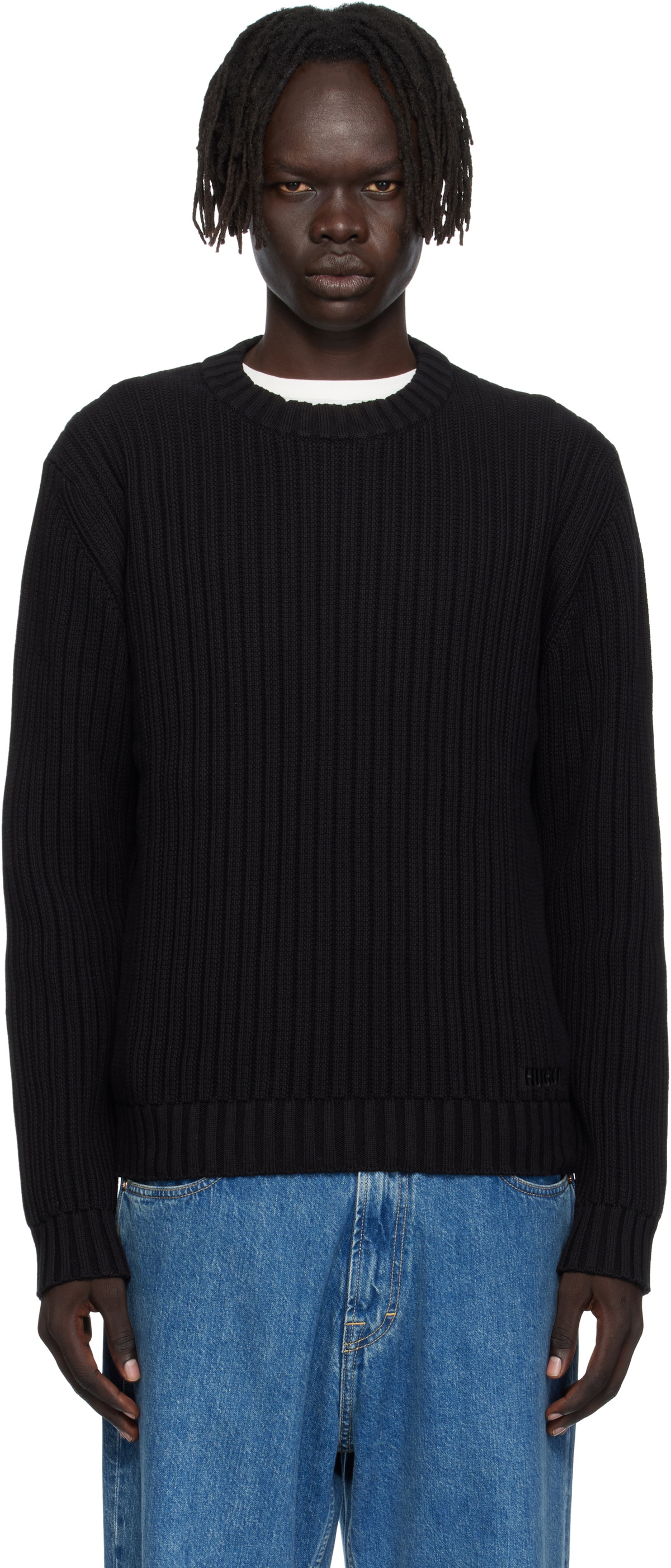Hugo Black Embroidered-Logo Sweater Hugo Boss