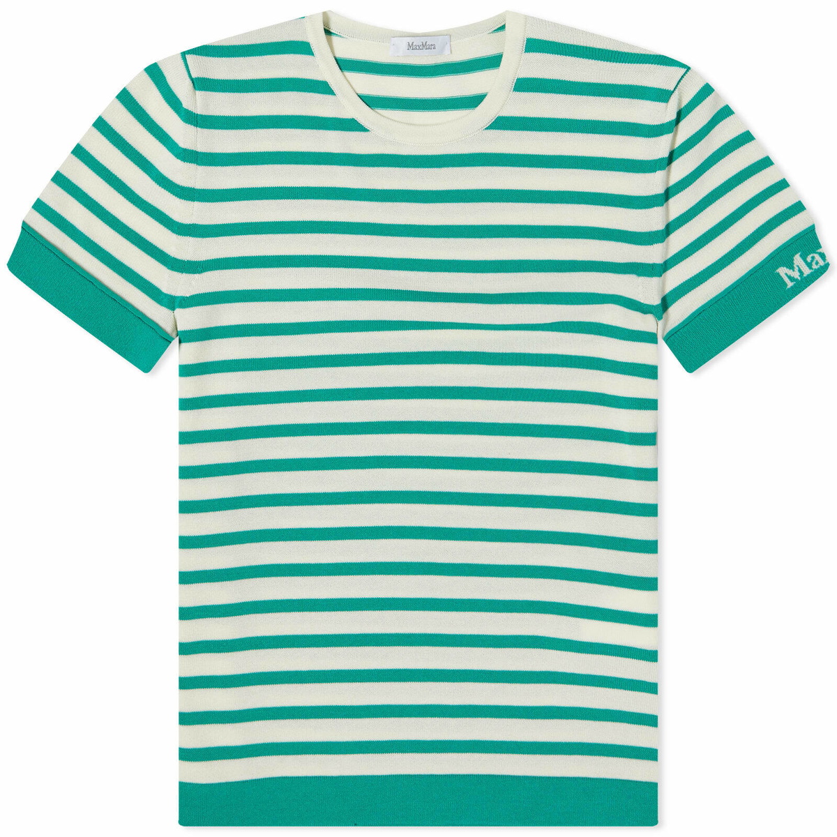 Max Mara Women's Limone Striped Logo T-Shirt in Emerald Max Mara