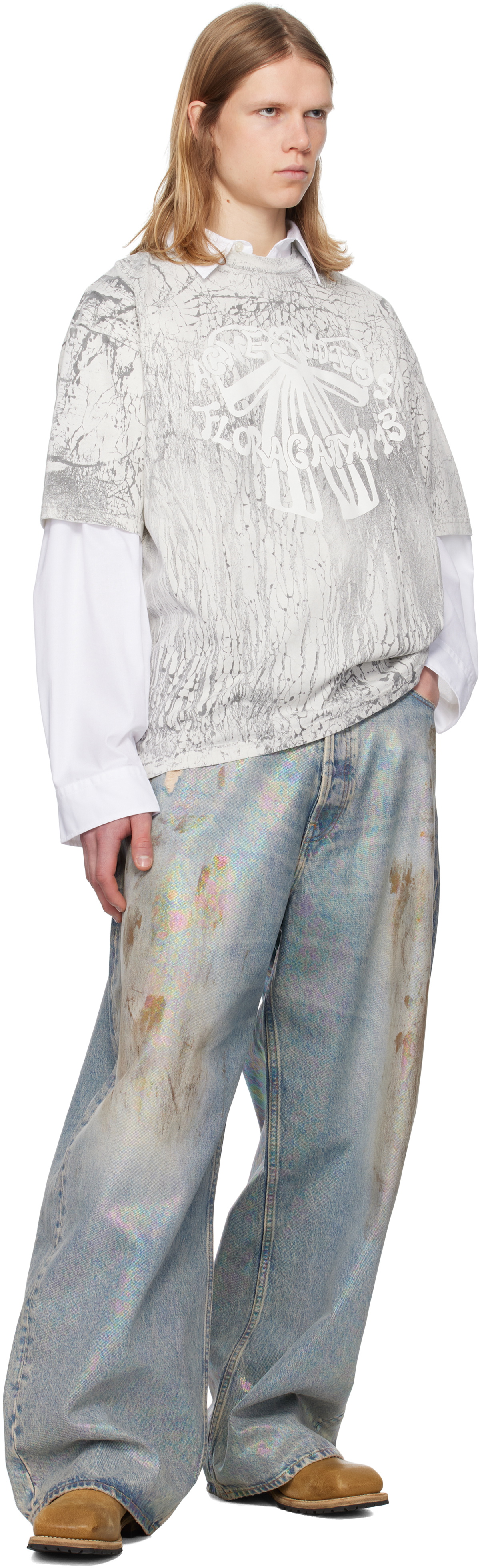 Acne Studios Gray Plaster Print T-shirt Acne Studios