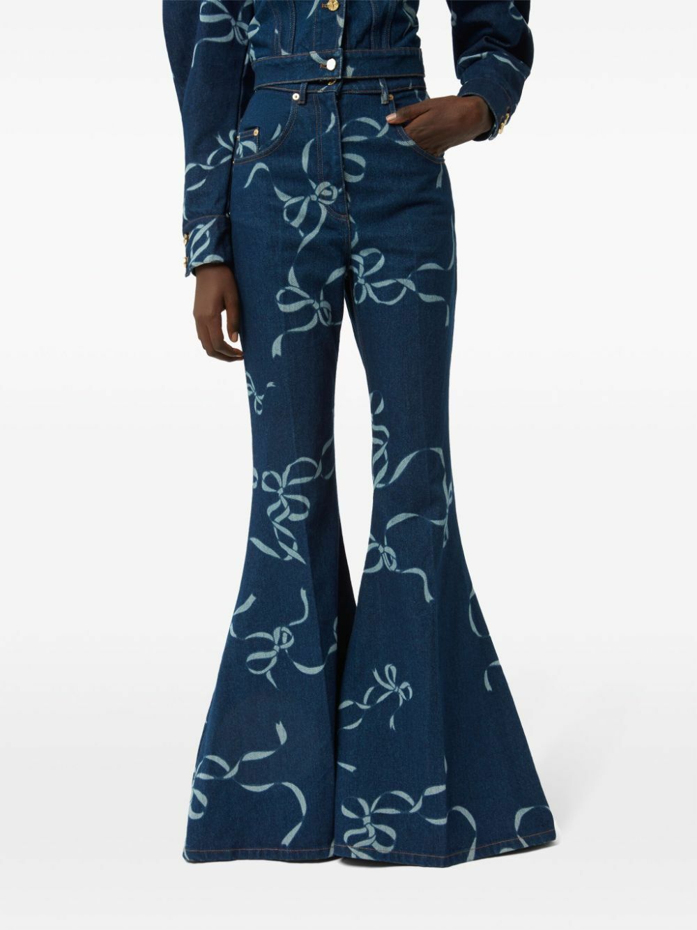 Nina Ricci Blue Bow-Print Flared Jeans Nina Ricci