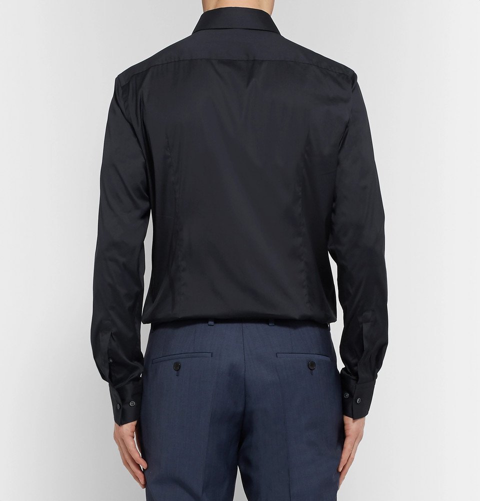 Hugo Boss - Blue Jason Slim-Fit Cutaway-Collar Stretch Cotton-Blend ...