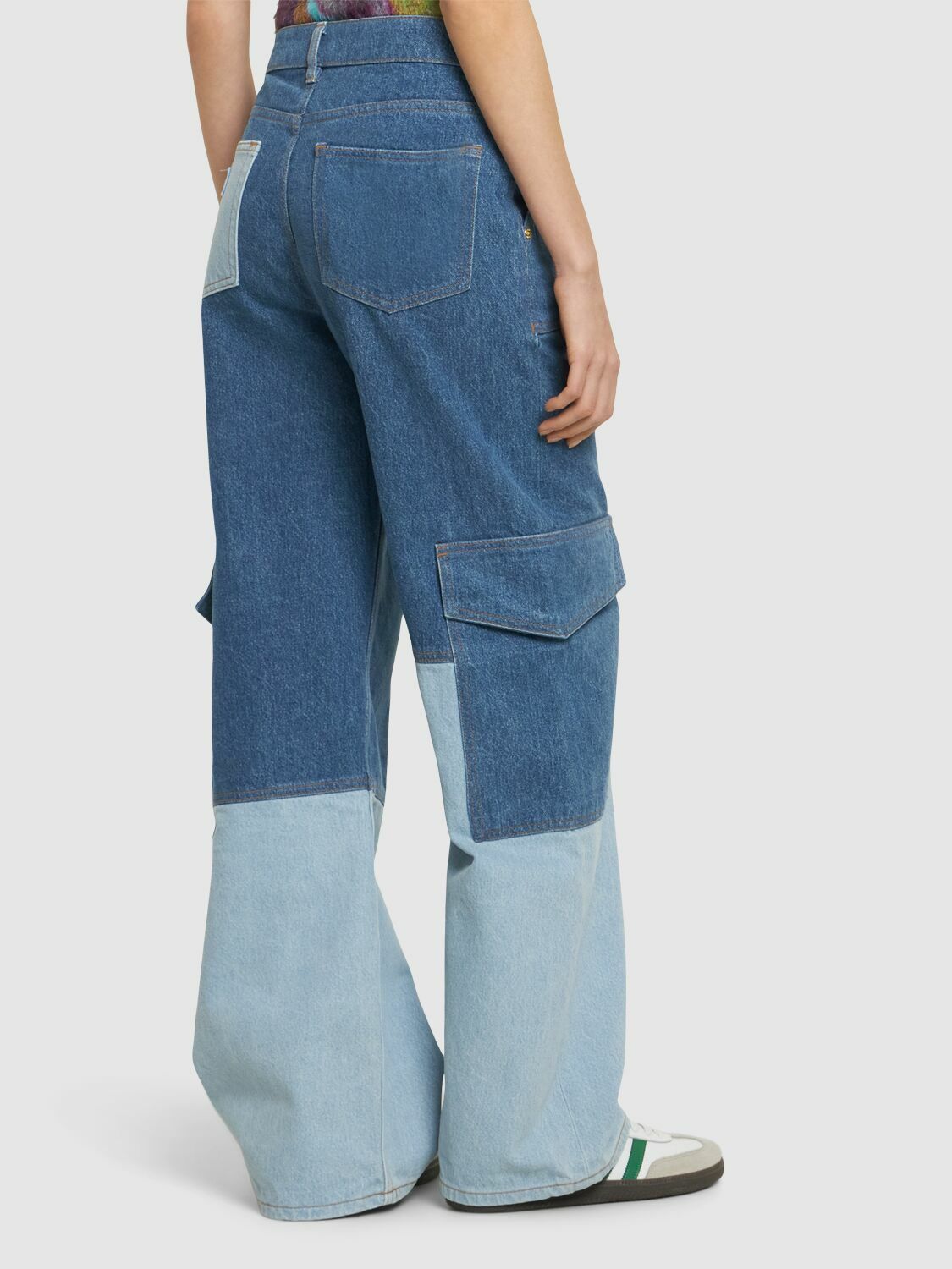 GANNI - High Rise Cotton Denim Cargo Jeans GANNI