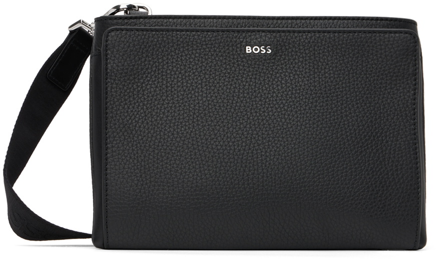 BOSS Black Leather Messenger Bag BOSS