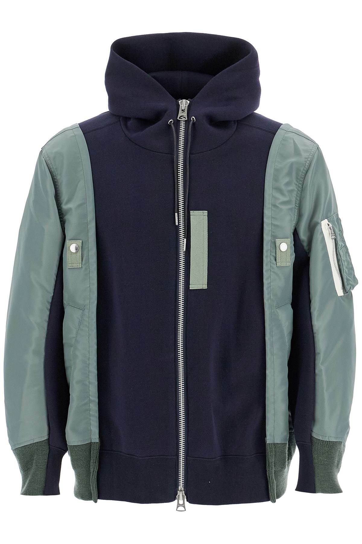 SACAI hybrid sweatshirt with zip and hood Blue Sacai