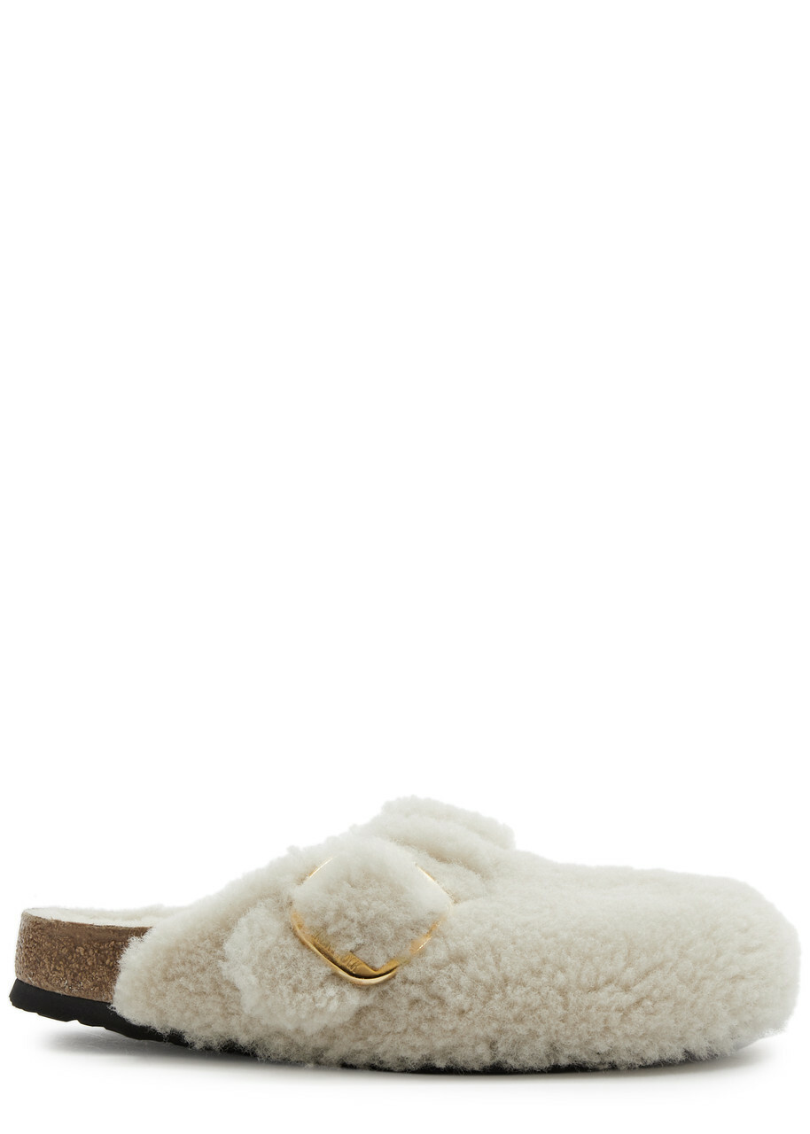 Birkenstock Boston Teddy Shearling Sliders Cream Birkenstock